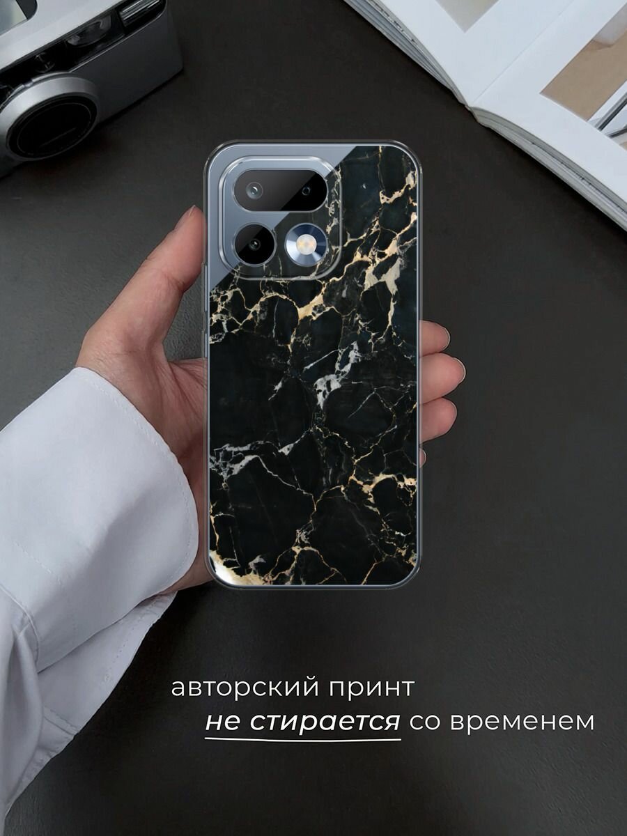 Чехол на Realme 16 Pro / Реалме 16 Про с принтом Черный мрамор уголок, прозрачный — фото 1
