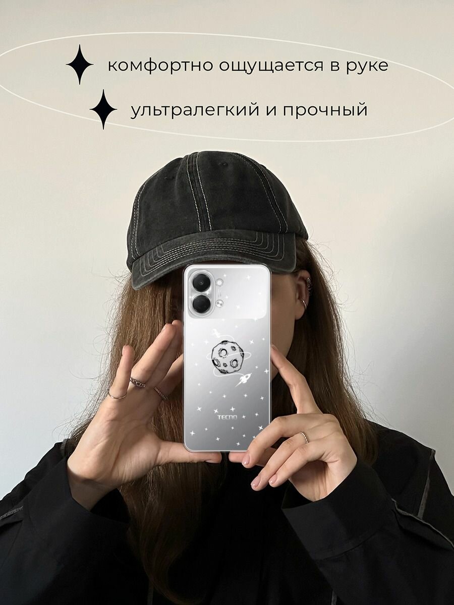 Чехол на Tecno Spark Go 3 / Текно Спарк Го 3 с принтом Полет вокруг луны, прозрачный — фото 1
