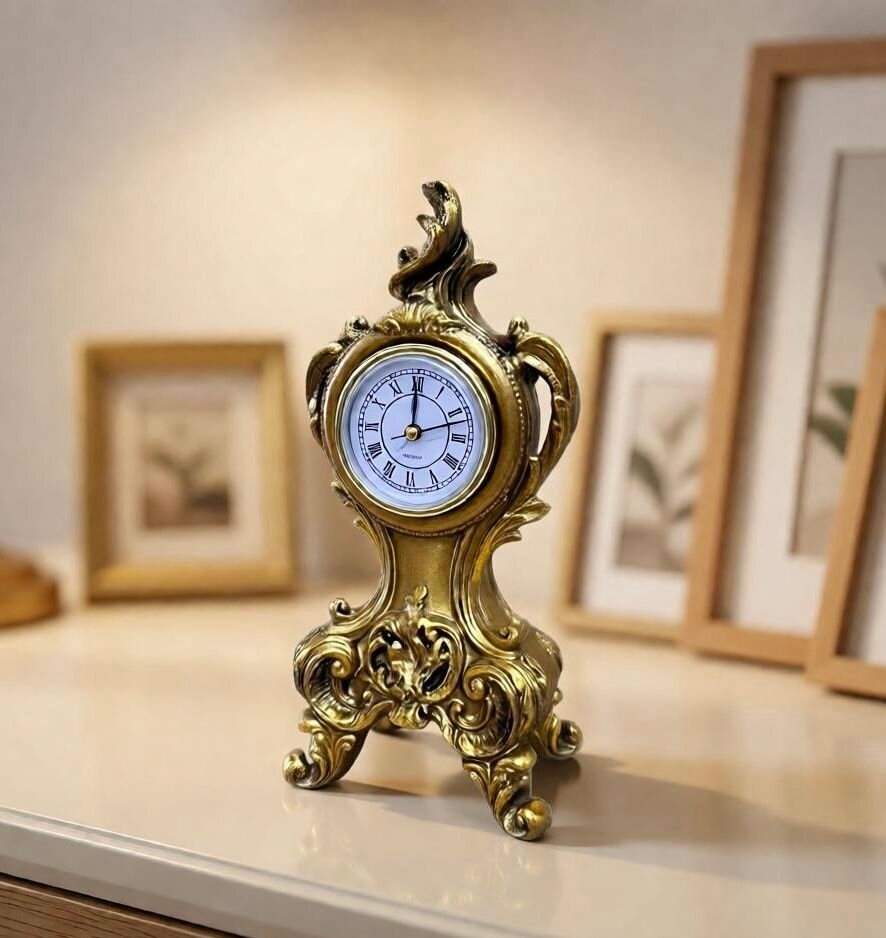 Часы настольные "Рококо" H-25 L-12 W-7 см, Цвет: Бронза с позолотой