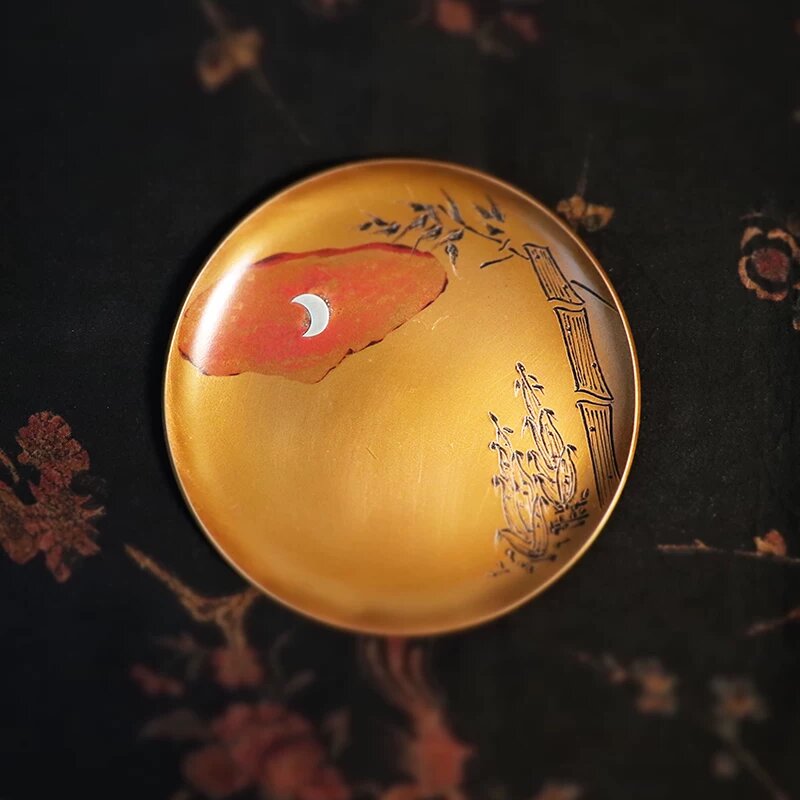 Ручная вырезка из чистой меди чайная подставка с бамбуковым лесом под луной, круглая термостойкая подставка, одна штука