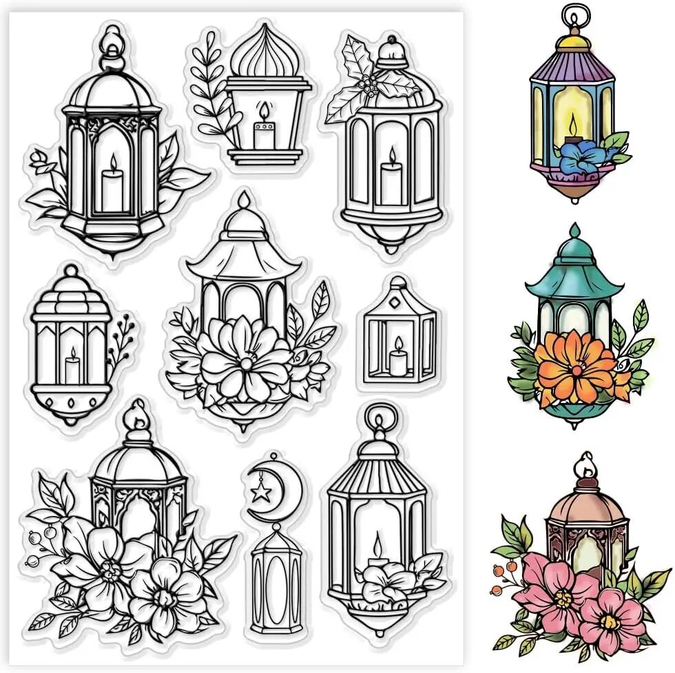 Прозрачный резиновый штамп для скрапбукинга Flowers and Lamps