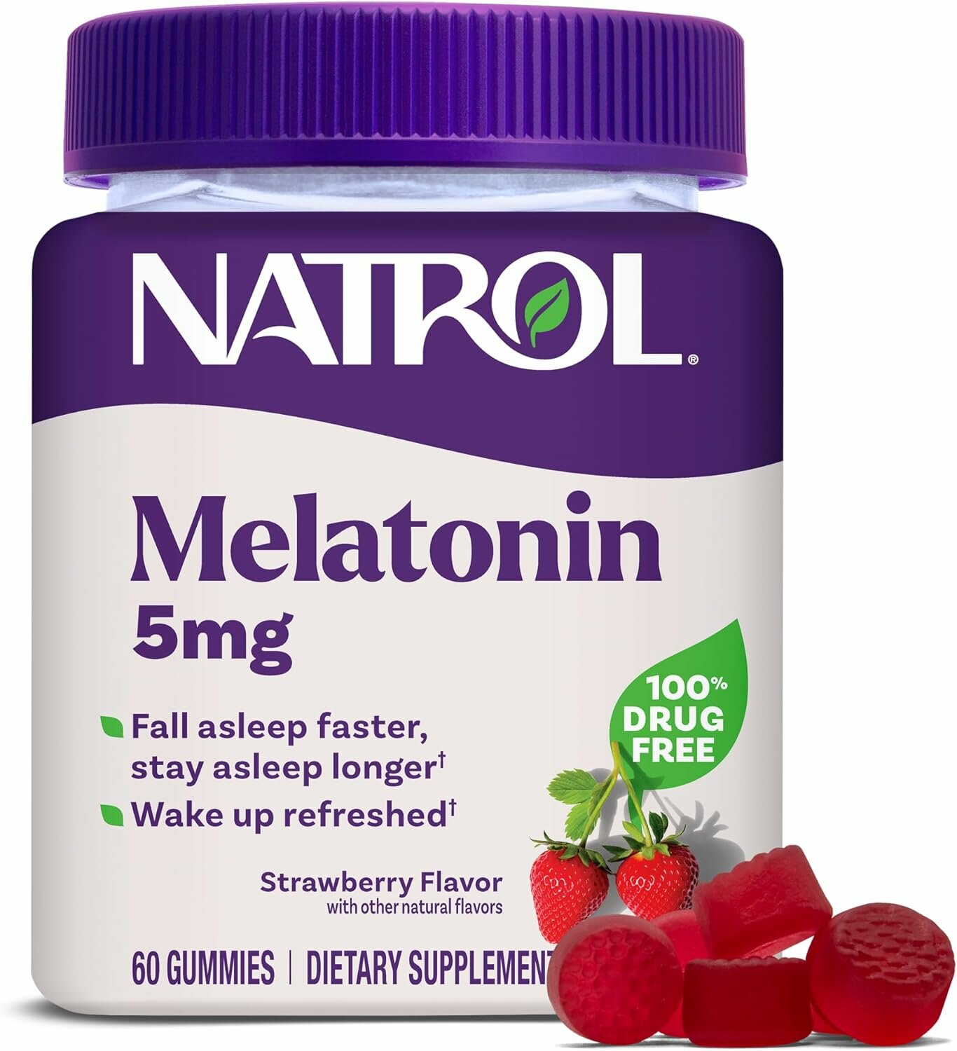Жевательные мармеладки Natrol Melatonin, для сна, клубника, 5мг, 60 шт
