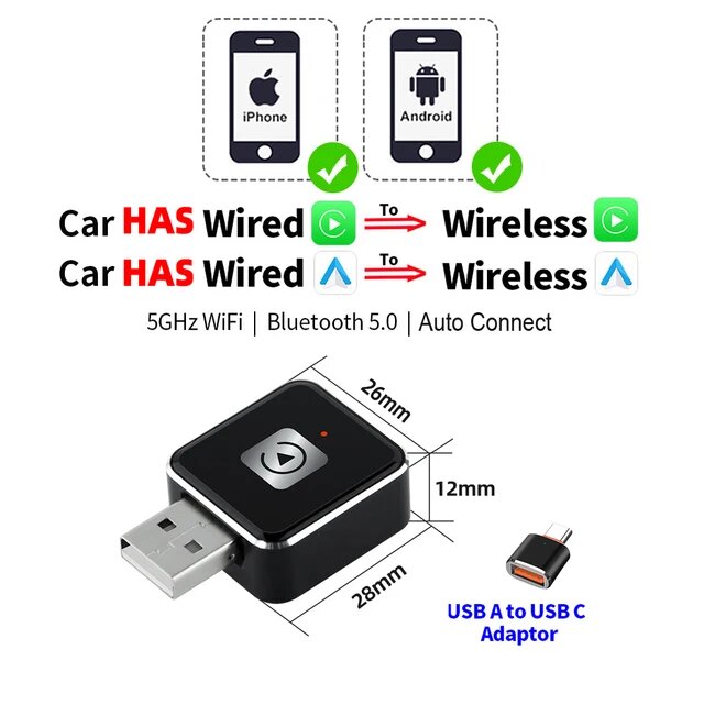 Адаптер EKIY CarPlay Android Auto A2A, проводной и беспроводной, совместим с автомобилями Audi, Toyota, Mazda, Nissan, Chevrolet, Suzuki, Subaru, Kia, Ford, Opel, Skoda и другими моделями.