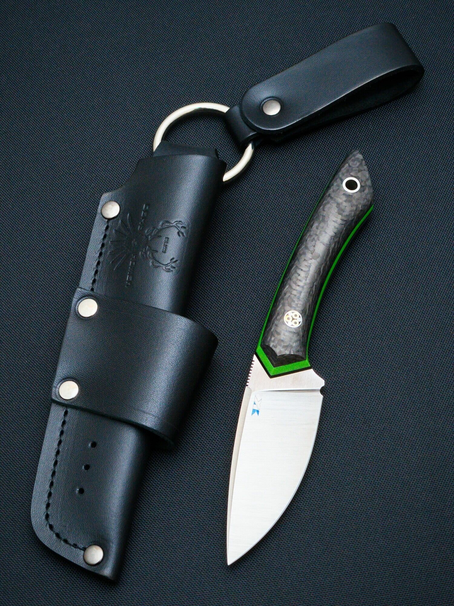 Нож туристический Джек, AUS-10 Cryo, Сатин, Carbon+G10, Черный-Зеленый, Цельнометаллический (Full-tang), 7 Ножей (Seven Knives)