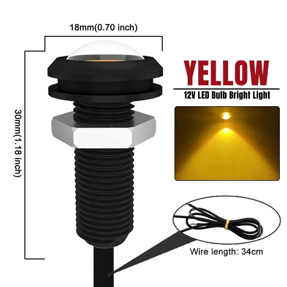 2/4/6/10 шт. COB 18 мм 12 В Eagle Eye светодиодные фонари автомобиля DRL Yellow, 2 PCS