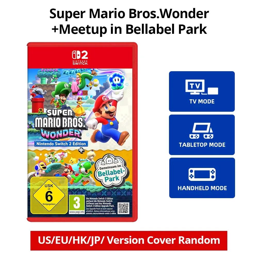 Игра для Nintendo Switch - Super Mario Bros. Wonder + Meetup in Bellabel Park - Игровой картридж, физическая карта, для ТВ, настольная и портативная игровая приставка