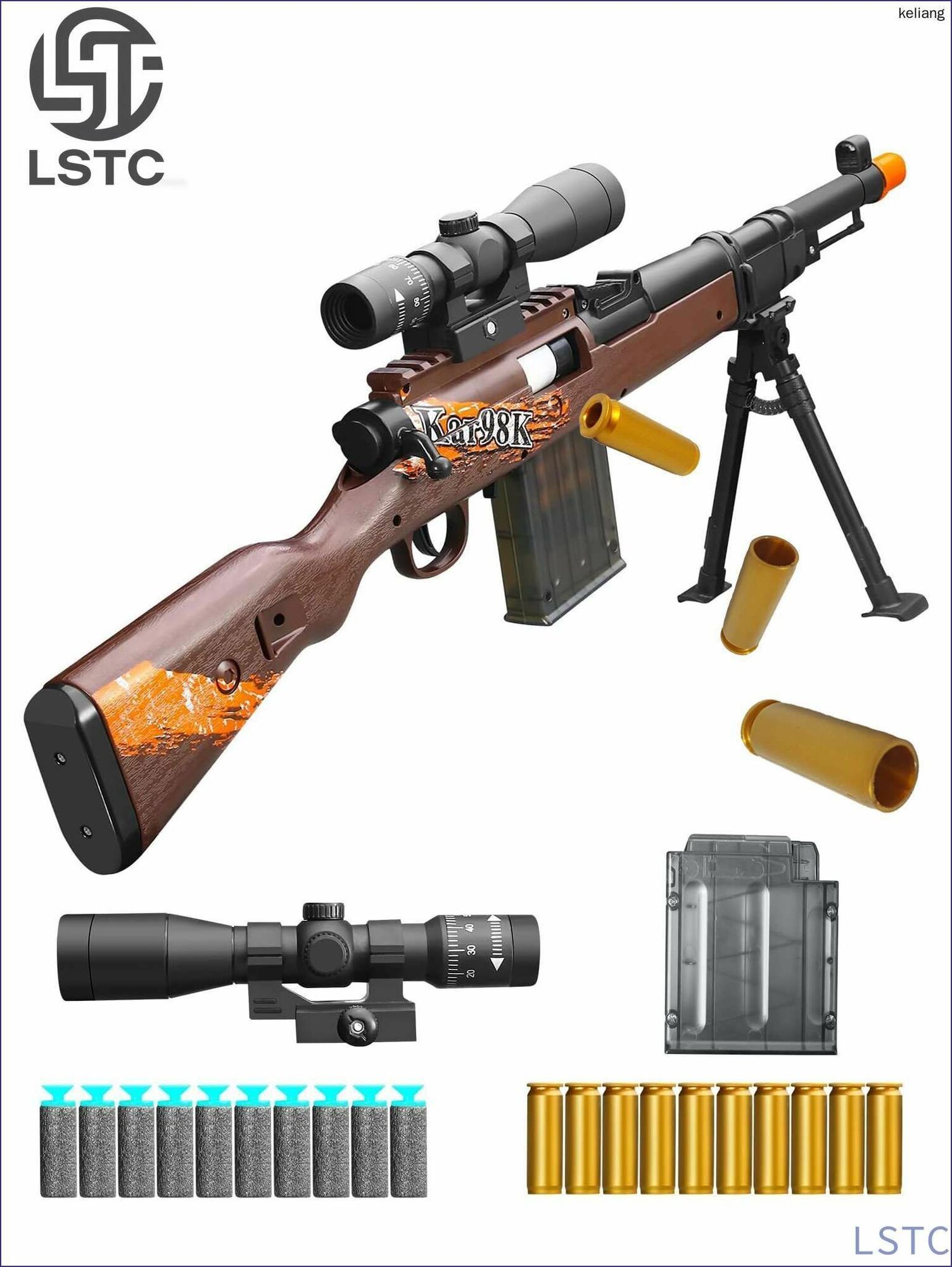 Игрушечная винтовка с мягкими пулями - 77 см, оптическим прицелом и механизмом выброса патронов