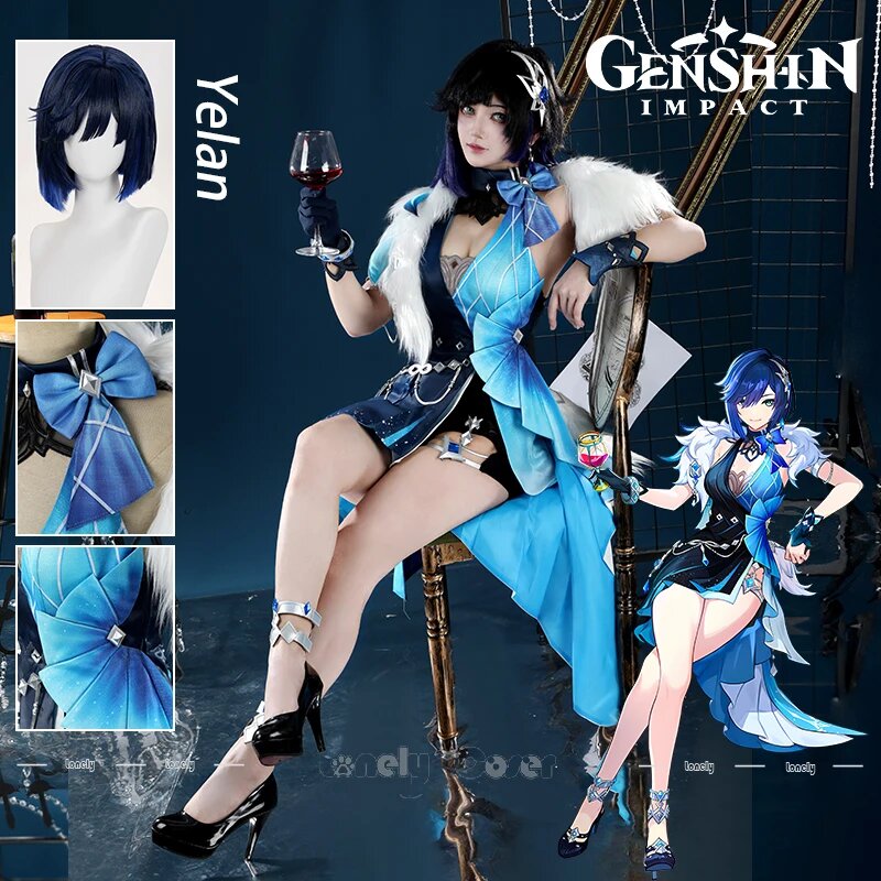 Genshin Impact Yelan Косплей костюм, синий, Full Set, XXL
