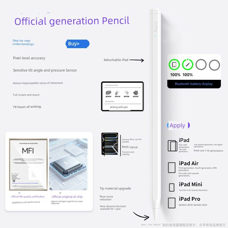 Официальный Apple Pencil 1-го поколения, полная функция против ложных касаний, отсутствие нарушения касания,