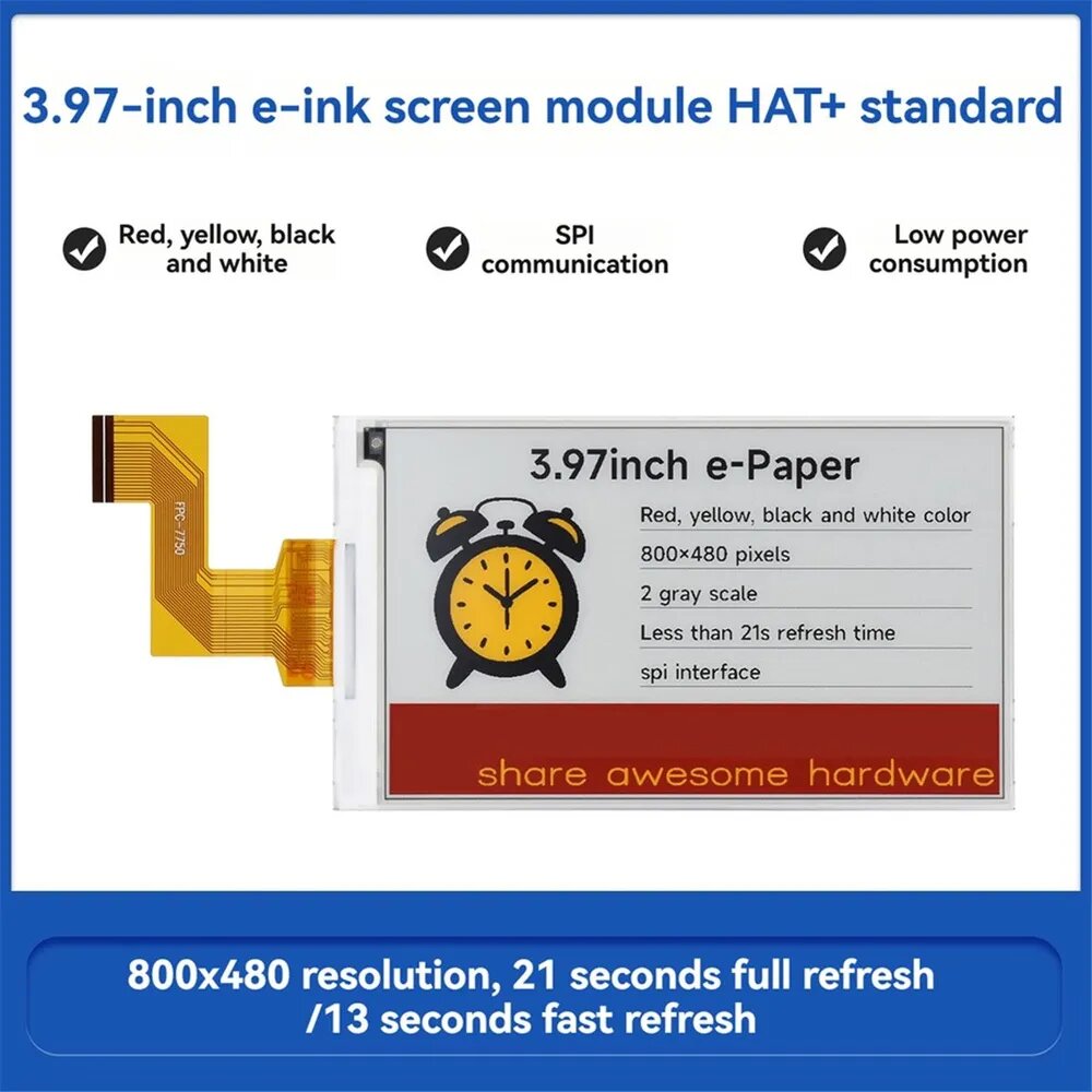 3,97-дюймовый дисплей E-Ink 800x480 красный желтый черный белый экран E-Paper SPI для STM32 ESP32