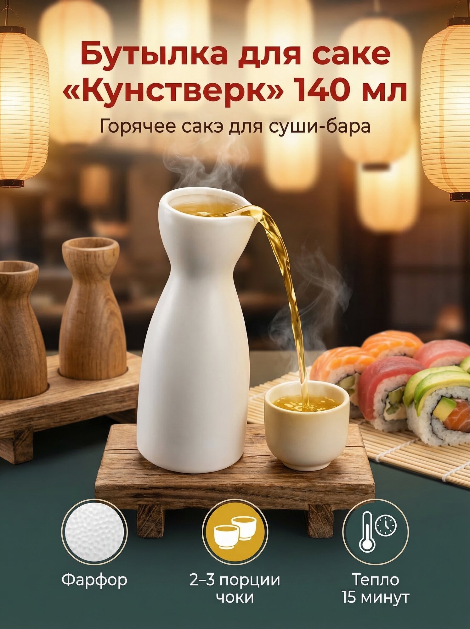 Бутылка для сакэ Kunstwerk фарфор белый 140 мл D50×H120 мм — суши бар японский ресторан HoReCa