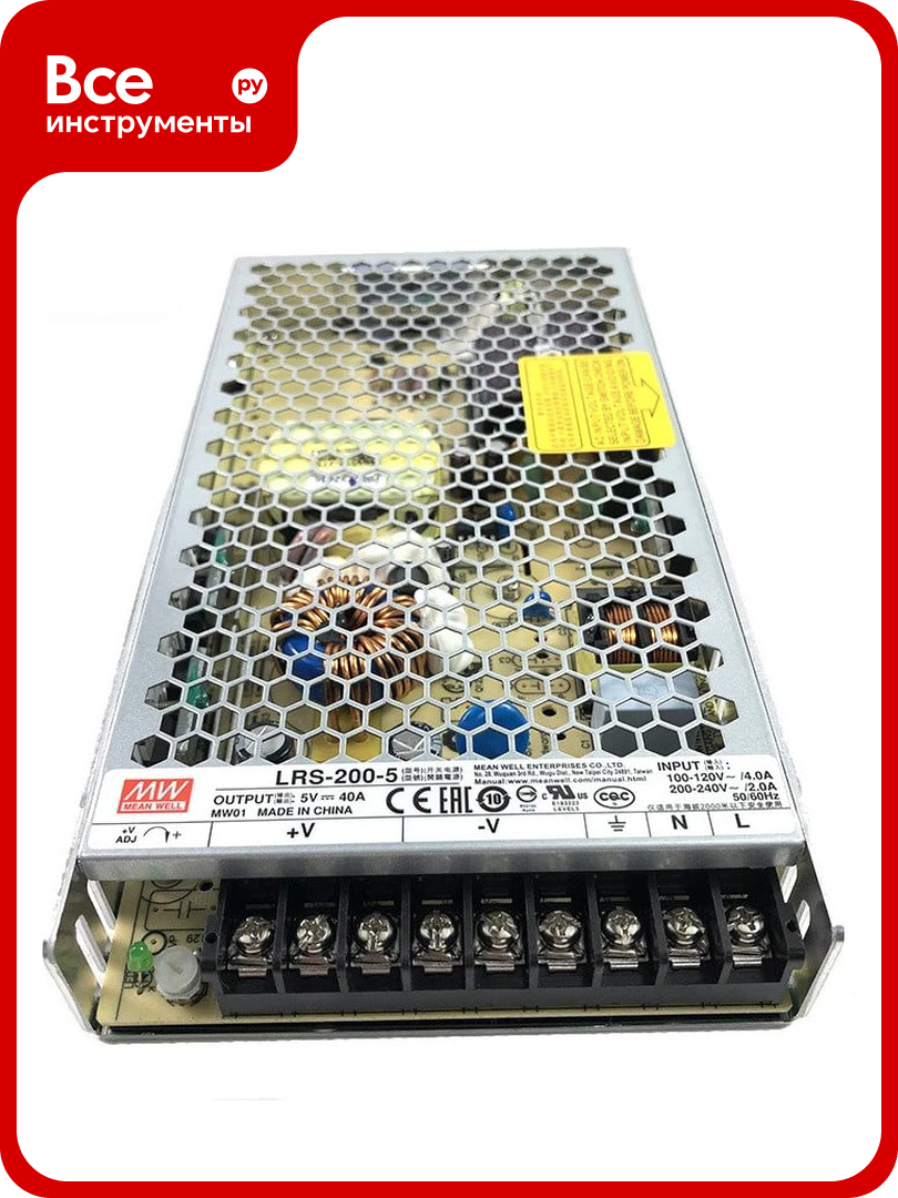 Источник питания Mean Well AC/DC LRS-200-5 Т02276488, промышленный блок, защита от короткого замыкания, постоянный ток