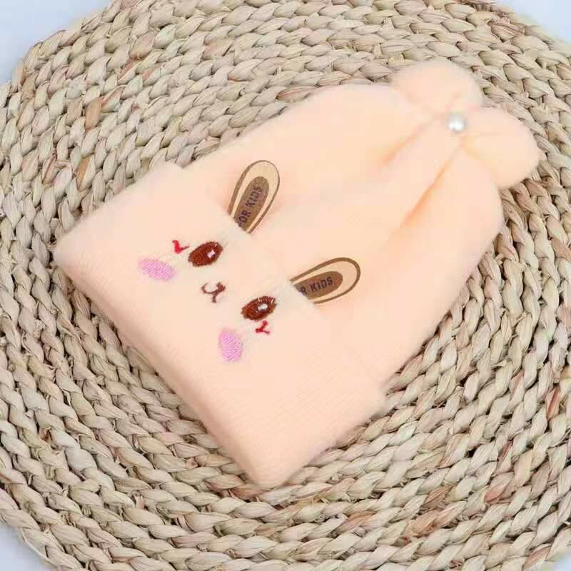 Осенне-зимняя новогодняя шапка с кроликом, шапка для новорожденного, утепленная детская теплая двухслойная шерстяная шапка для детей 0-6 месяцев