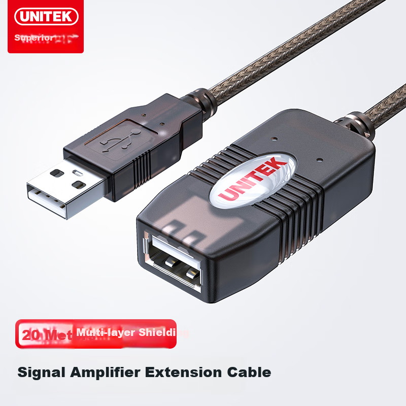 UNITEK USB 2.0 кабель-удлинитель мужской к женской с усилителем сигнала 20 м Модель：USB 2.0 кабель-удлинитель с