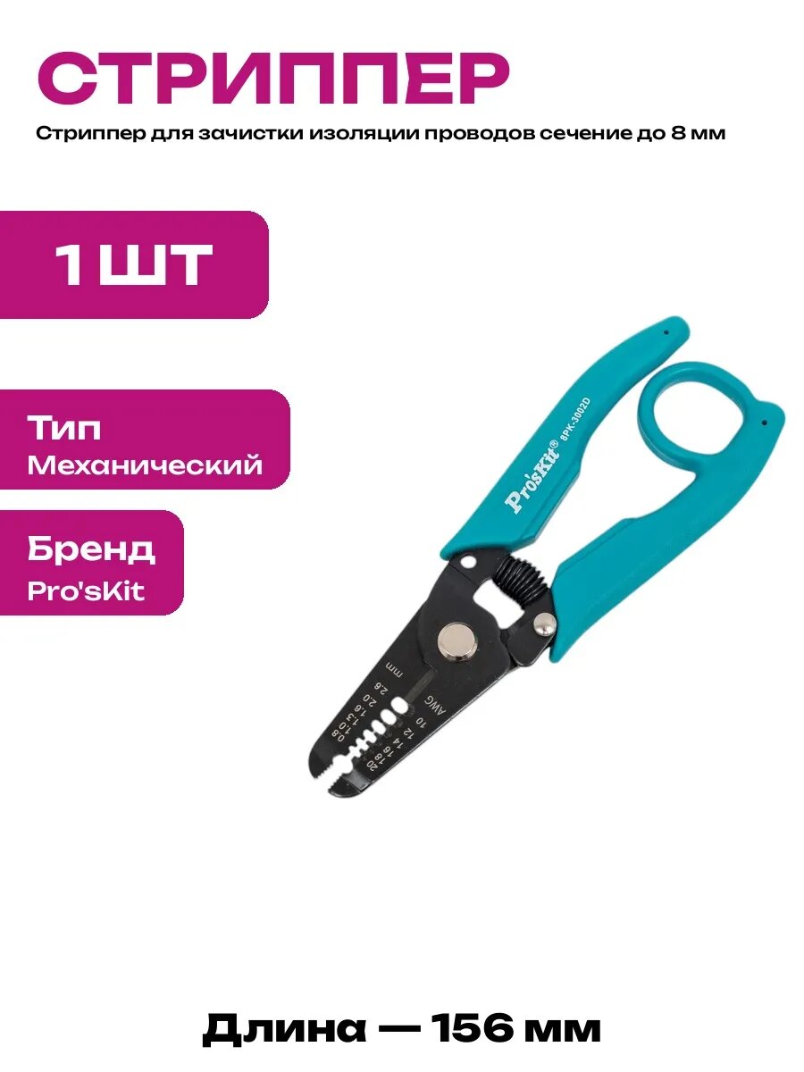 Стриппер для снятия изоляции с проводов ПВХ ручки длина 156