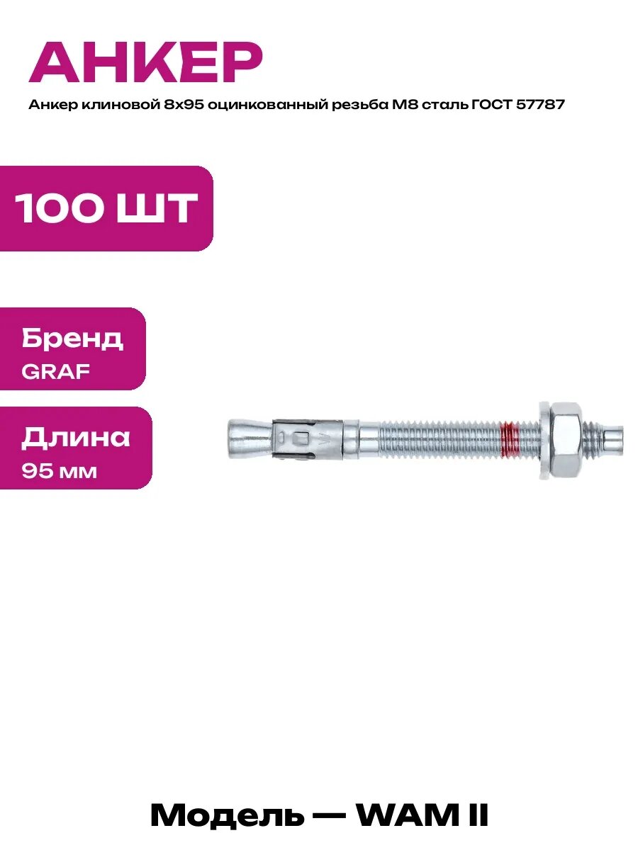 Анкер клиновой упаковка 100 шт 8х95 оцинкованная сталь