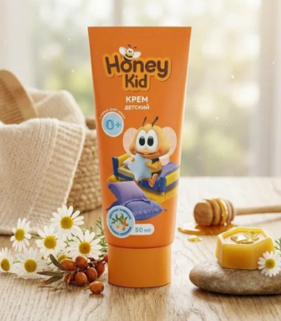 Детский крем "Honey Kid", с пантенолом , натуральным маслом облепихи и экстрактом ромашки, 50мл