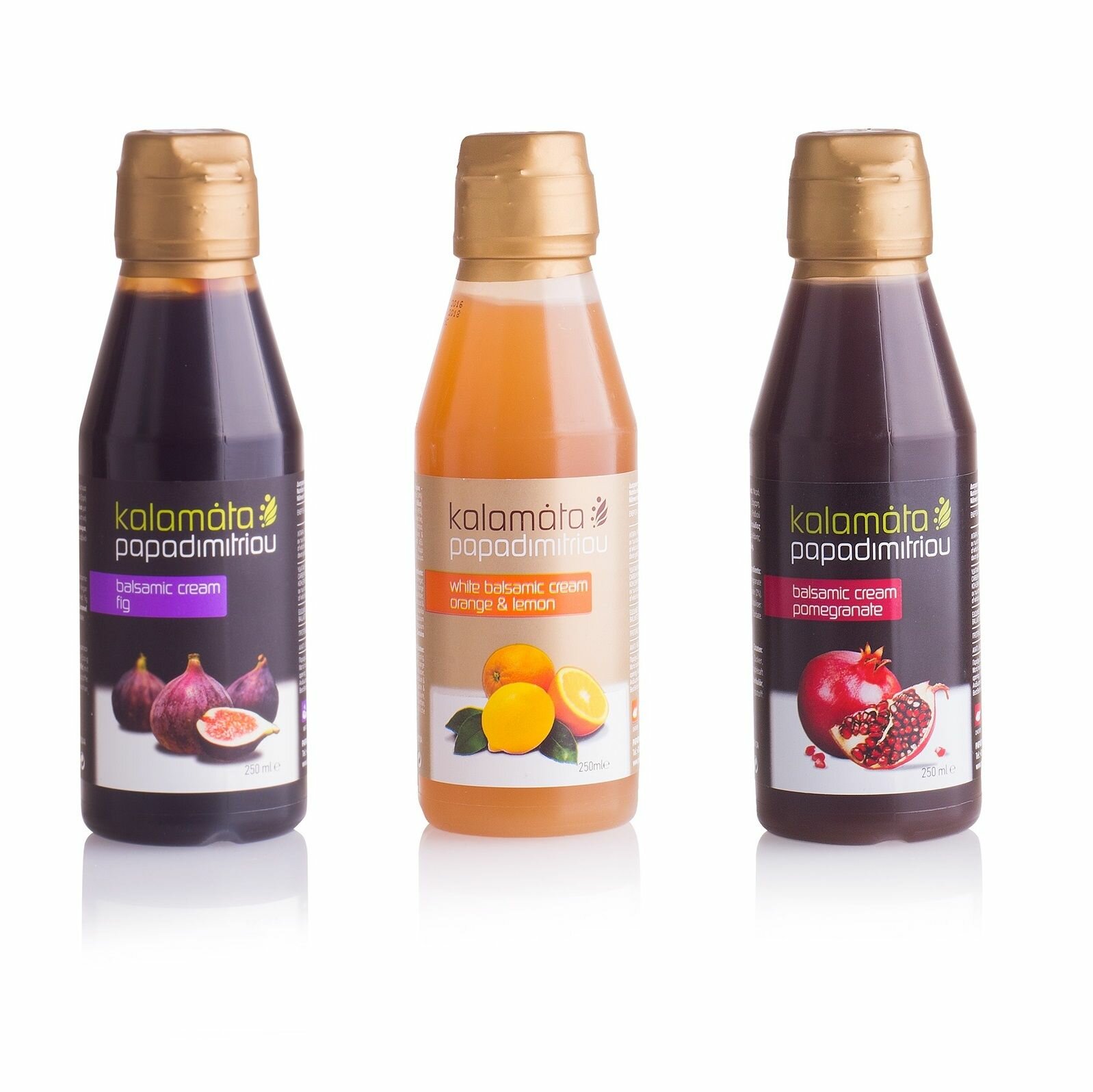 Набор бальзамических соусов (инжир, апельсин с лимоном, гранат), Kalamata Papadimitriou, Греция, 250 мл х 3шт