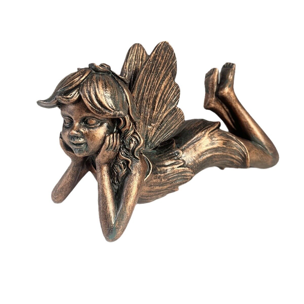 Садовая статуэтка феи, скульптура из смолы лежащей феи с крыльями, причудливое украшение для двора, фигурка ангельской феи для украшения сада и патио.