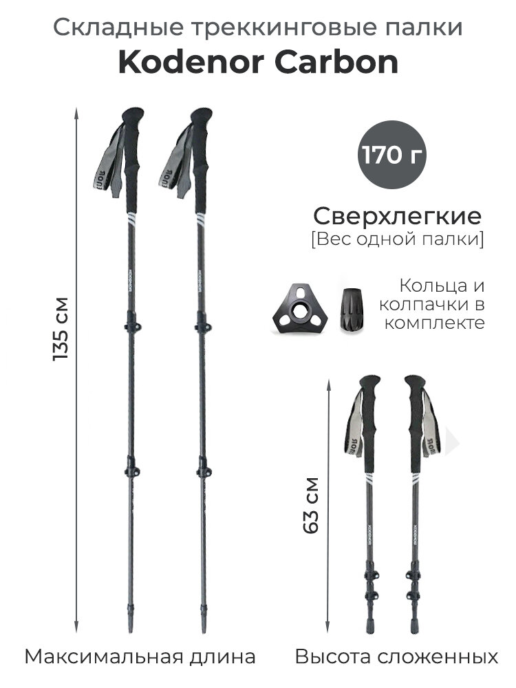 Палки треккинговые Kodenor Carbon, Black