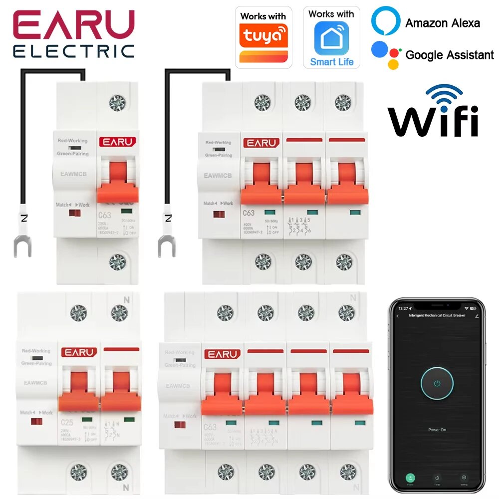Автоматический выключатель 2P 25A Tuya WiFi 63A 100A