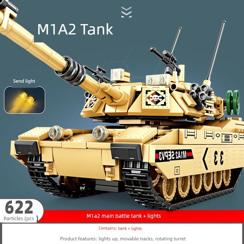 Модель танка M1A2 Abrams с 2 огнями, 622 деталями, совместимая с LEGO