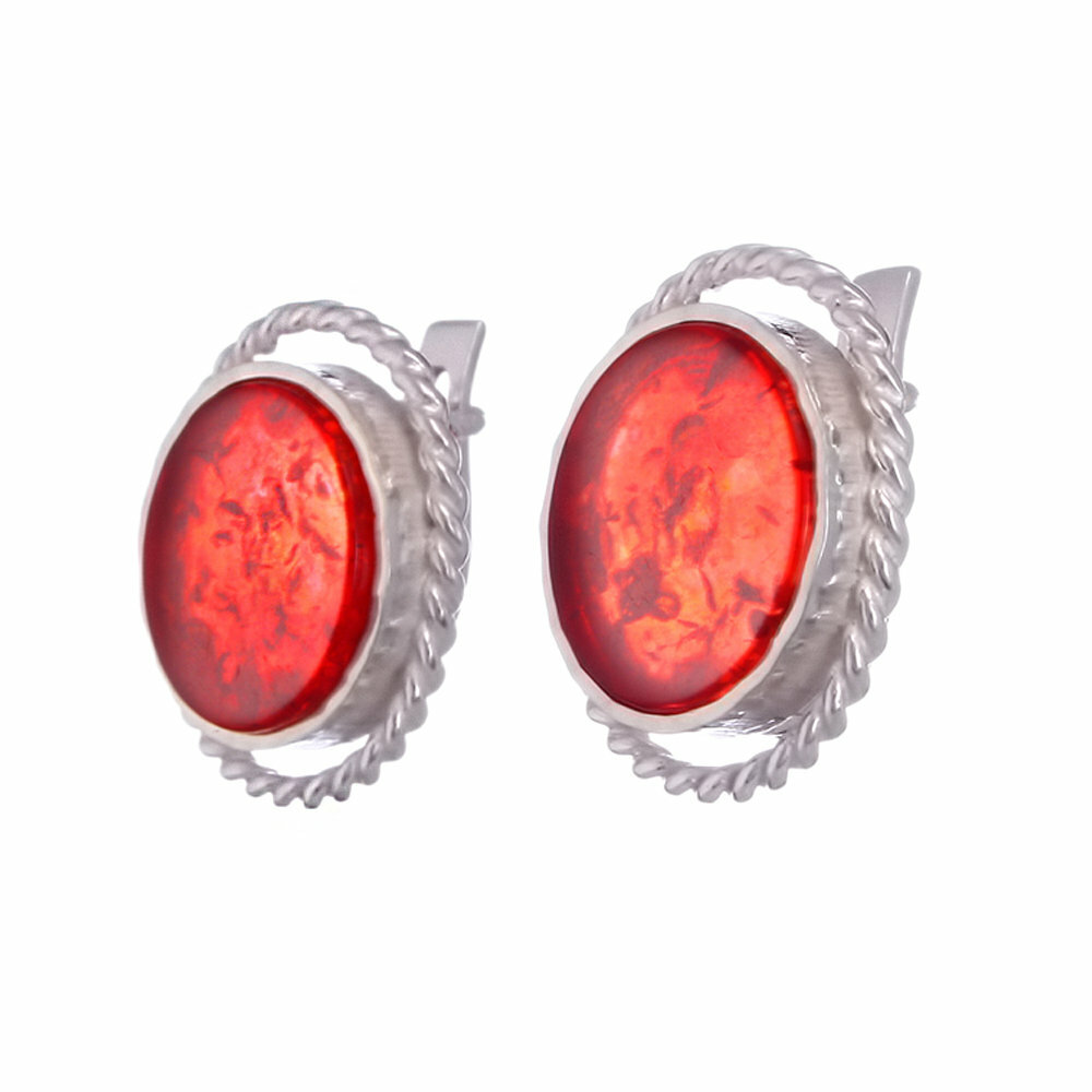 Серьги, серебро, 925 проба, янтарь