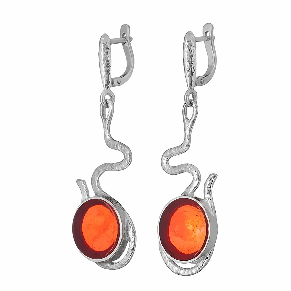 Серьги, серебро, 925 проба, янтарь