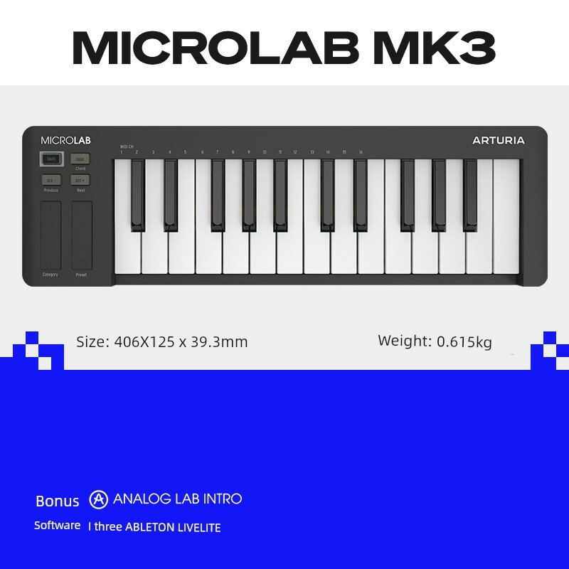 Портативная MIDI-клавиатура Arturia MiniLab3 MK3 25 клавиш в черном цвете с базовым комплектом и программным