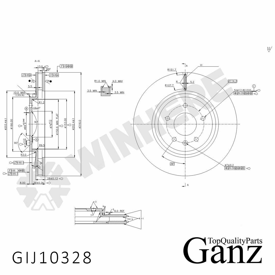 Диск тормозной передний с покрытием, GIJ10328 GANZ