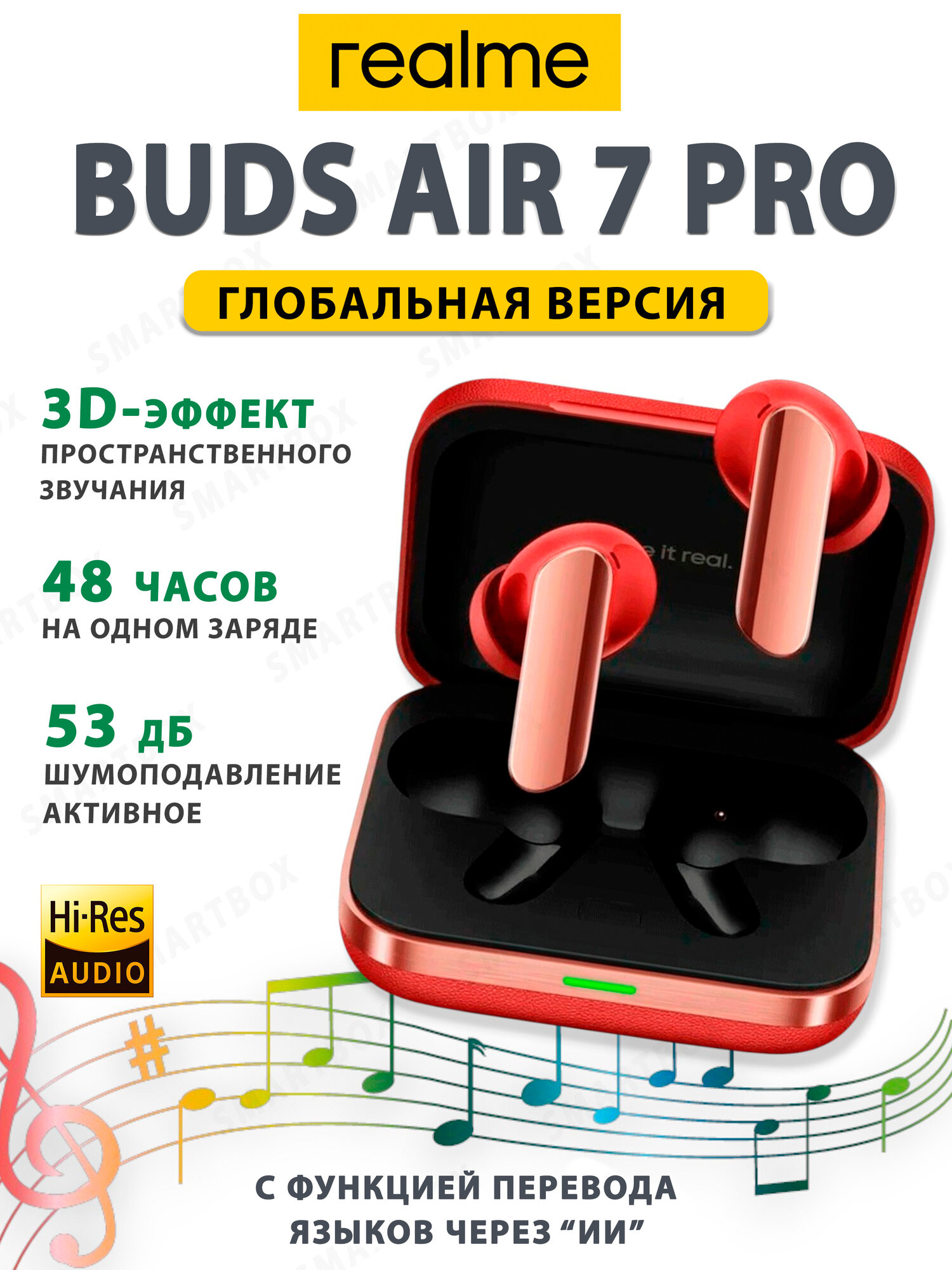Наушники беспроводные Realme Buds Air 7 Pro, с шумоподавлением в в красном цвете
