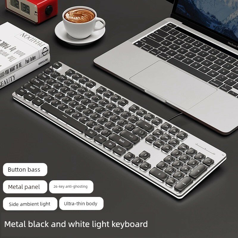 Таинственно-черная белая подсветка RGB механическая клавиатура для офиса и игр - тихие клавиши