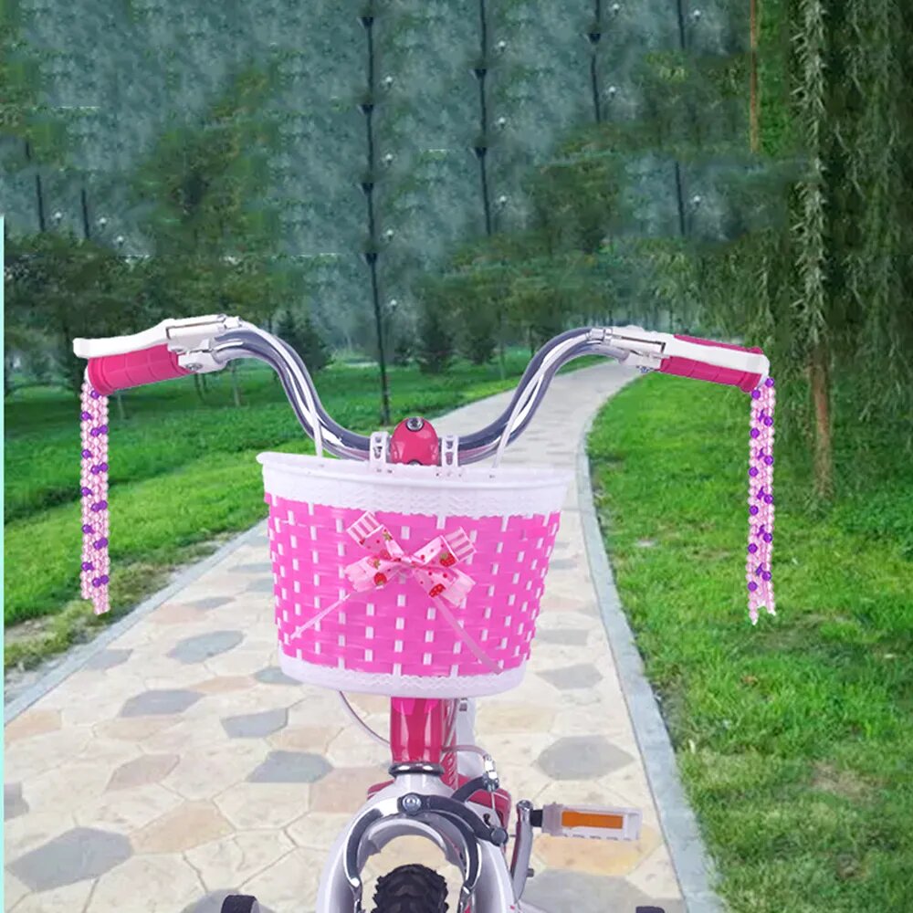 2 пары забавных детских бусин для руля велосипеда, ремни, ручки, кисточки, аксессуары для переноски для скутера (розовые)
