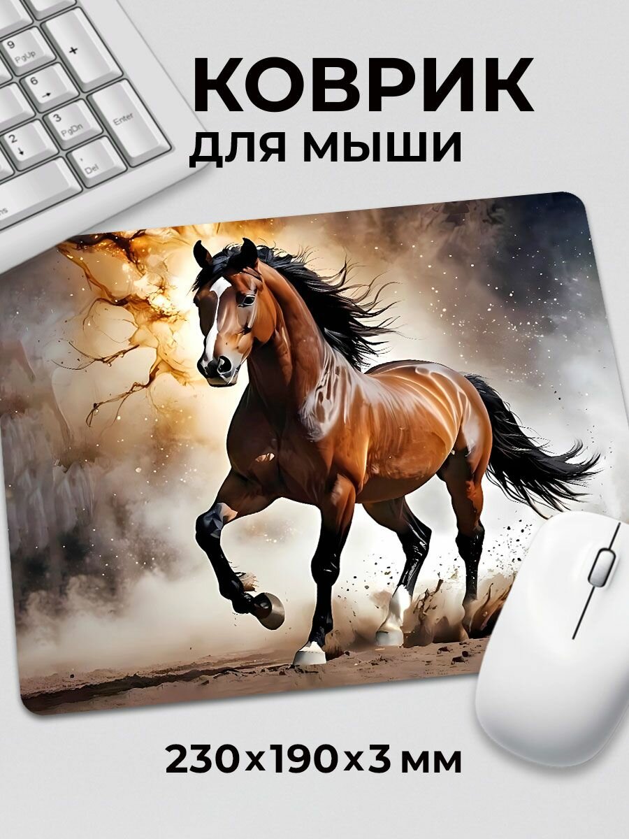 Коврик для мышки Новогодний 2026 Новый год Лошадь крупно c тканевой поверхностью, на нескользящем резиновом основании