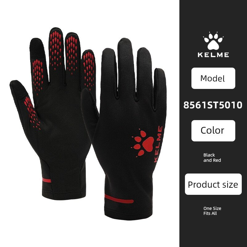 KELME Черно-красные Теплые Ветрозащитные Сенсорные Перчатки для Погоды, Антискользящие, Одна Размер