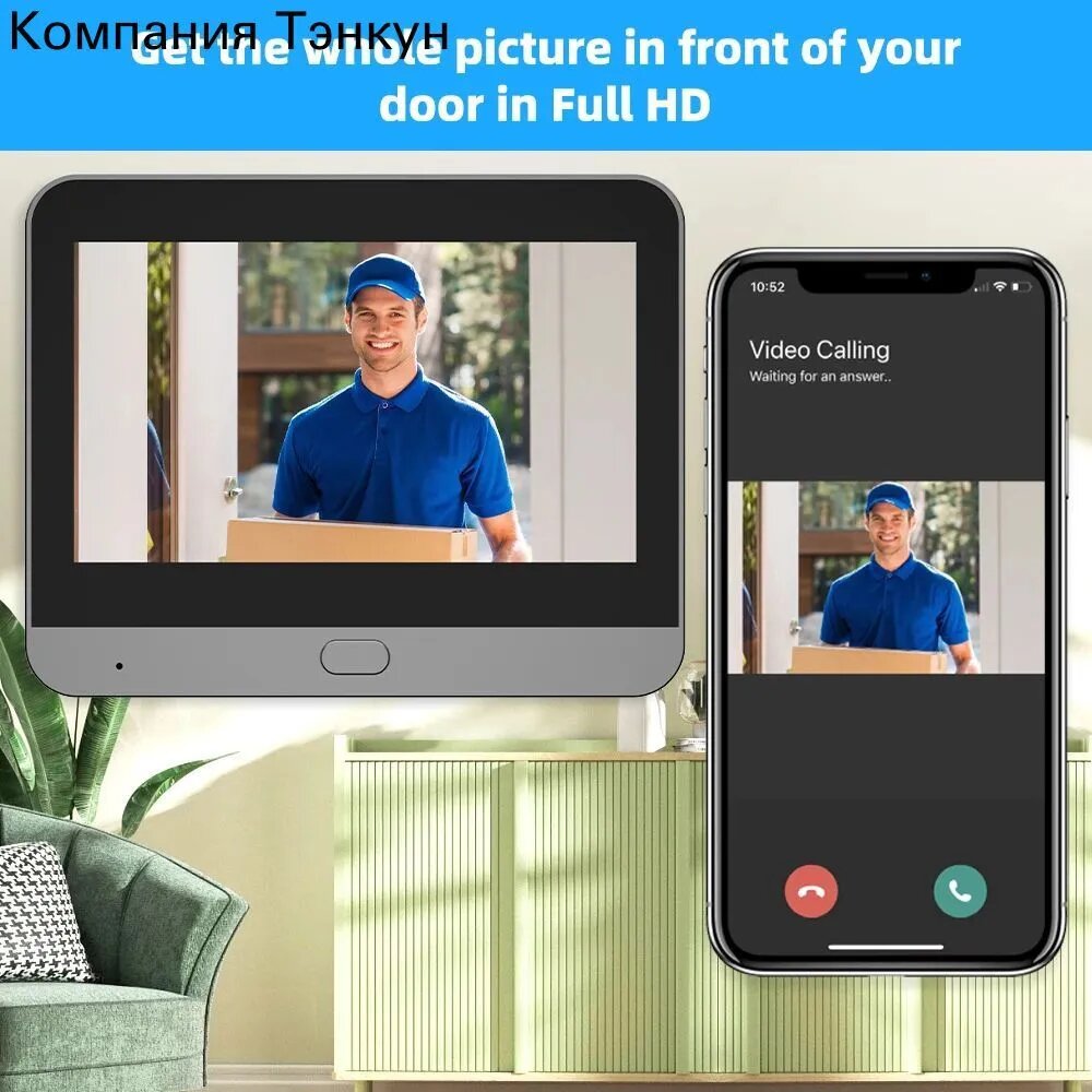 Звонок дверной SOHO Security Store Tuya Peephole Camera прозрачный с камерой и поддержкой WiFi 2.4 ГГц — фото 1