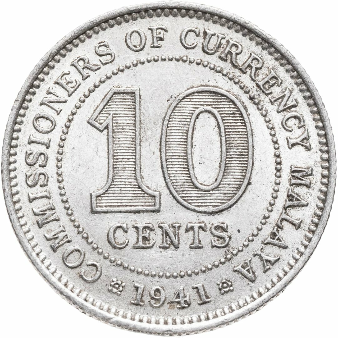 Малайя 10 центов cents 1941, Серебро 750, в сохранности AU-UNC