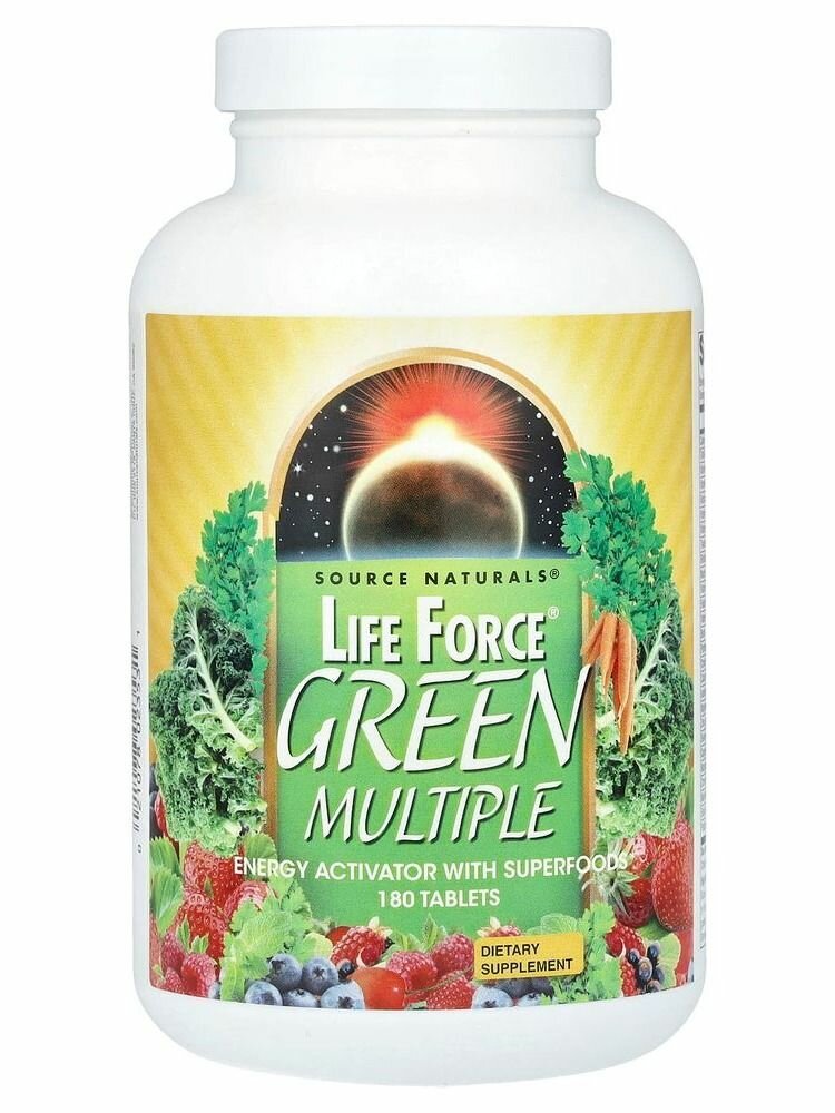 Мультивитамины и суперфуды, Green Multiple, 180 таблеток, Source Naturals