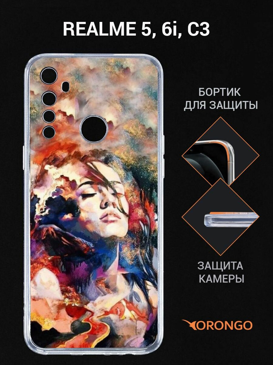 Чехол на Realme 5, Realme 6i, Realme C3 прозрачный, с принтом иллюзии девушки