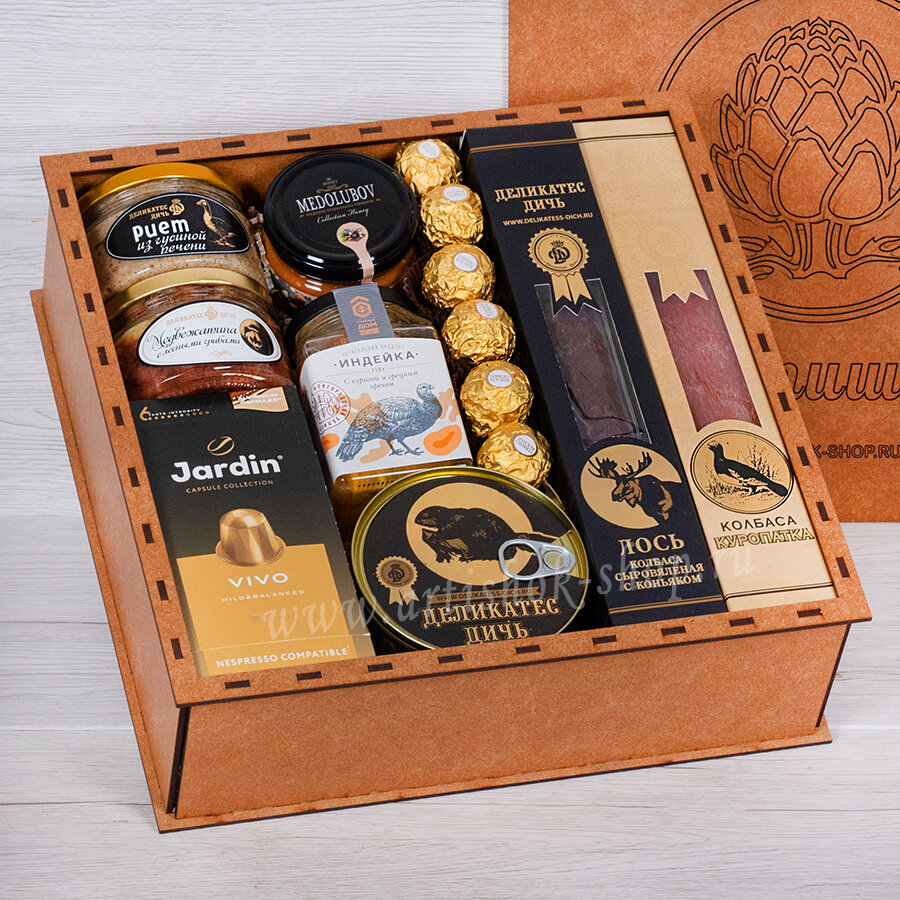 Премиальный подарочный набор с риетом, томлёным мясом медведя и тушеным мясом бобра №2227
