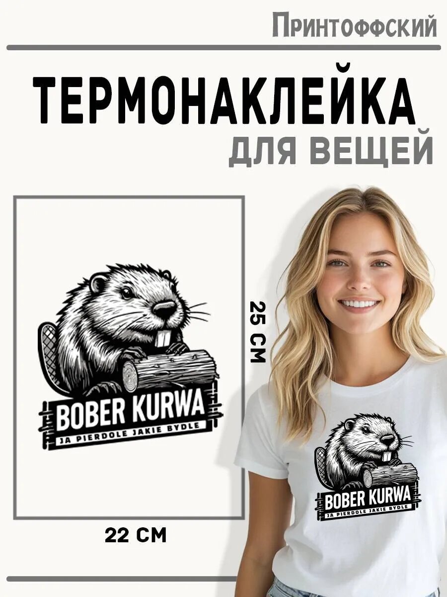 Термонаклейка для одежды и аксессуаров DTF-печать мем бобер — фото 1