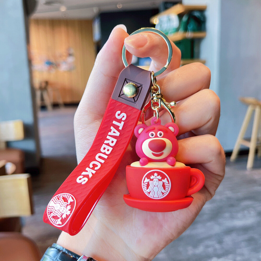 Креативный брелок в виде кофейной кружки Starbucks, клубничный мишка, милые куклы Микки и Минни Маус для сумки, подвеска на машину, подвеска в виде кружки Starbucks, клубничный мишка