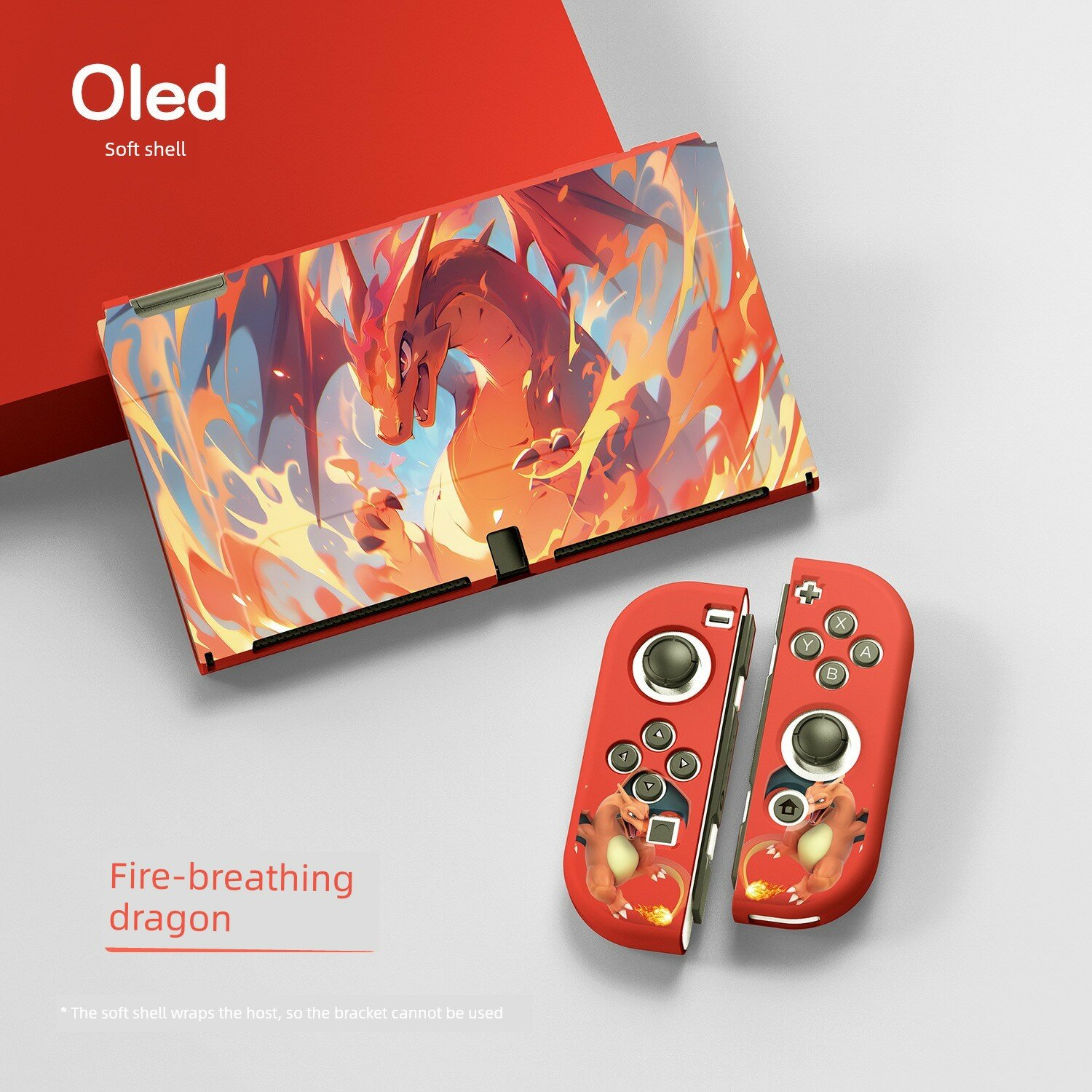 Чехол-защита для Nintendo Switch 2 OLED, TPU, раздельная конструкция, тема Покемон, красный Чаризард