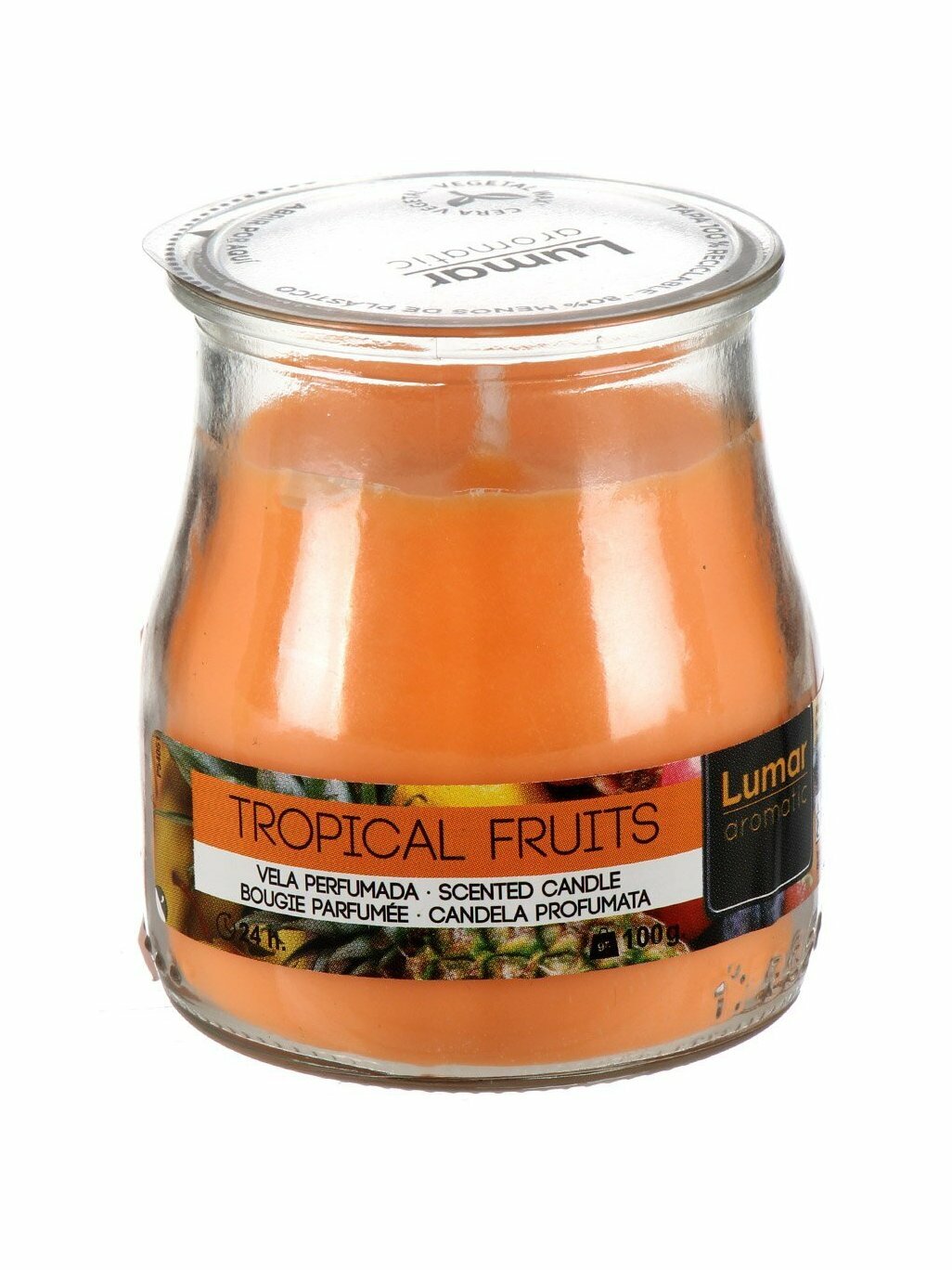 Ароматическая свеча Lumar Тропические фрукты Fruta Tropical, 100 гр, 7х6 см, кокосовый воск, оранжевая, 24 часа горения