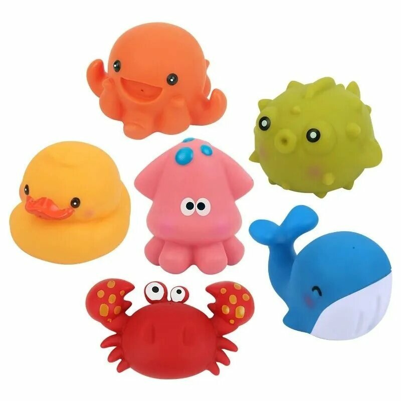 ROXY-KIDS Набор детских игрушек без отверстий для купания малышей в ванной, душе, бассейне "Морские обитатели" 6 шт.