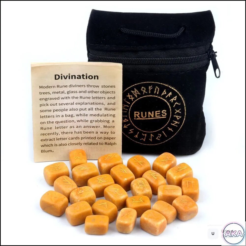 Набор рун из цитрина для гадания и медитации, 24 руны + 1 пустая, размер 20-25 мм
