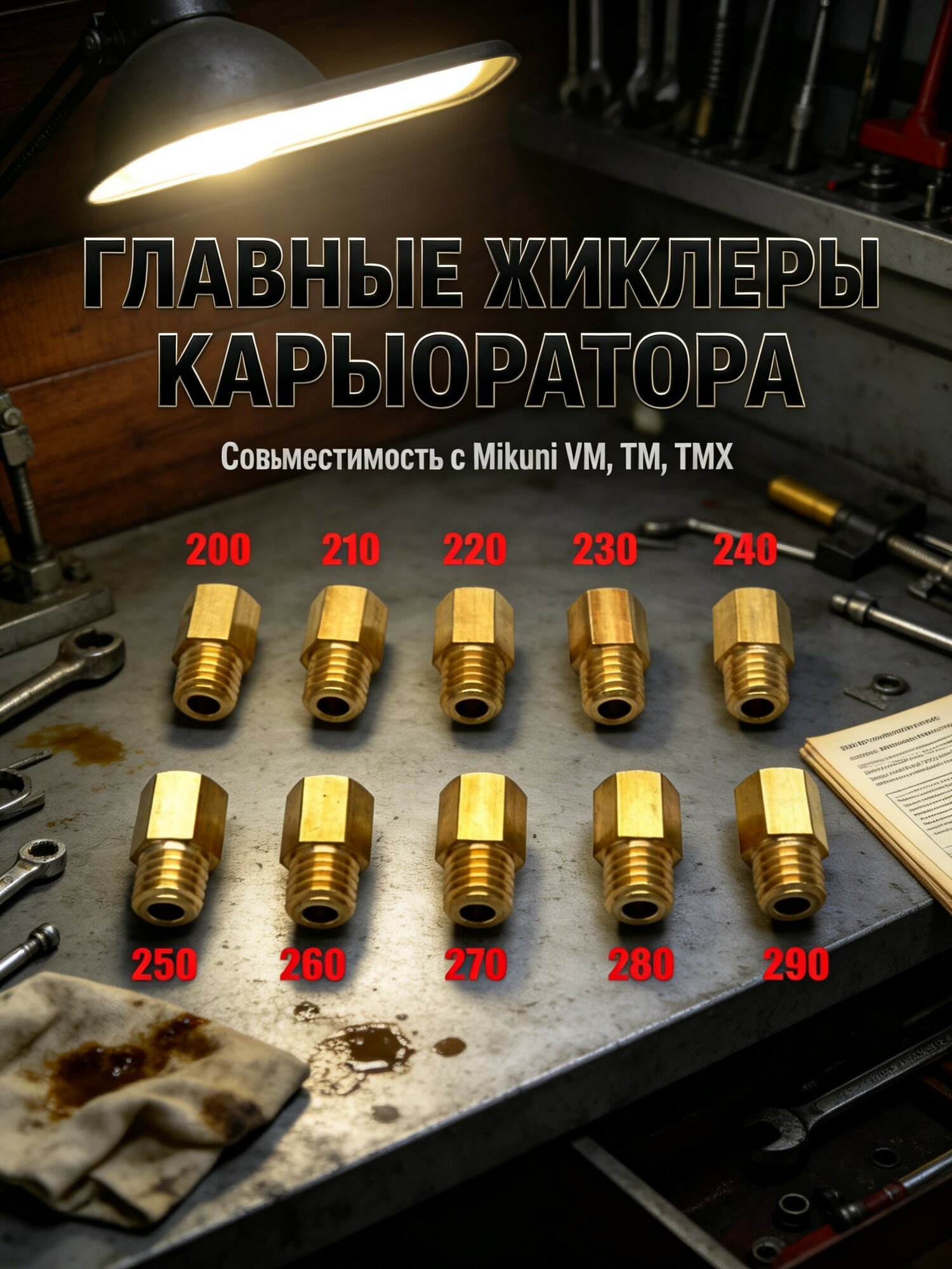 Основные форсунки карбюратора, совместимые с Mikuni VM TM TMX 18/20/22/24/26/28, шестигранная головка M5x0,75 жиклеры 200 210 220 230 240 250