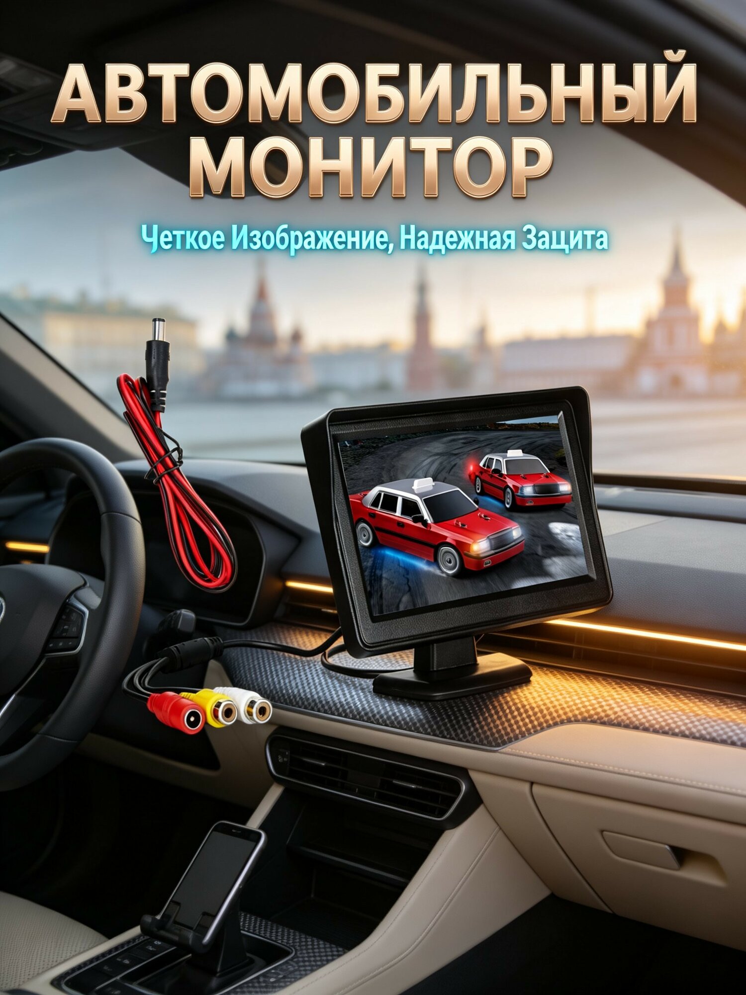 4.3-дюймовый автомобильный монитор заднего вида TFT LCD, DC 9V-24V с двумя видеовходами и автоматическим включением при включении задней передачи