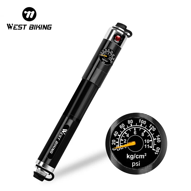 Велосипедный насос West Biking 160 PSI с манометром, черный — фото 1