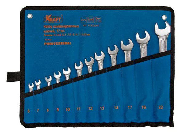 Набор ключей комбинированных 12 предметов 6 22 сумка (KRAFT)